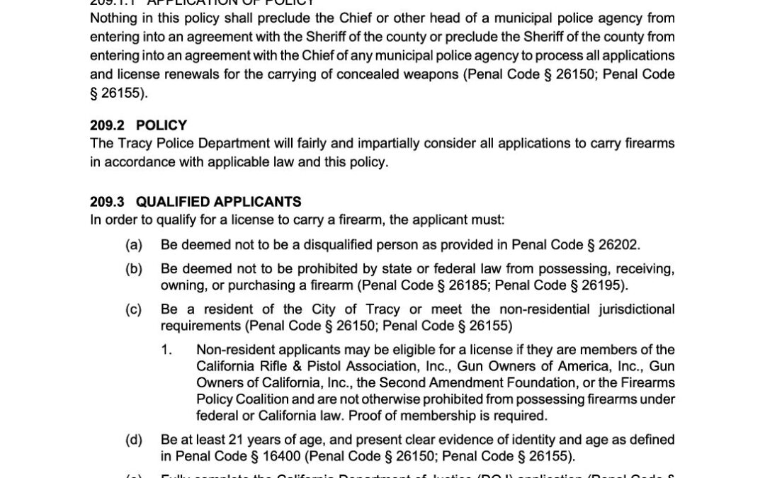 Tracy PD CCW Lexipol Policy | Tracy Police Department
